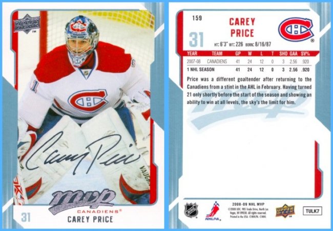 Carey Price | Hockey Card Database Wiki | Fandom
